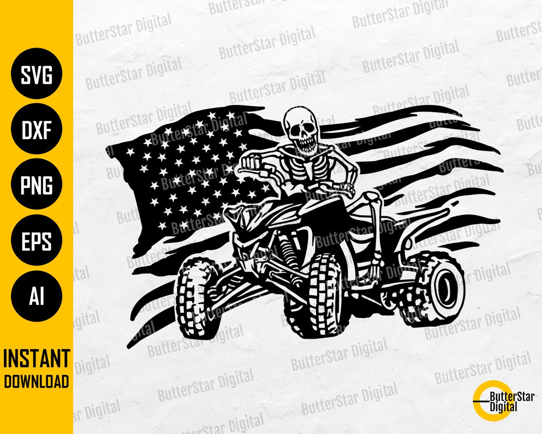 US Skeleton Quad Riding Svg | American Quad Biker Svg | USA ATV Shirt ...