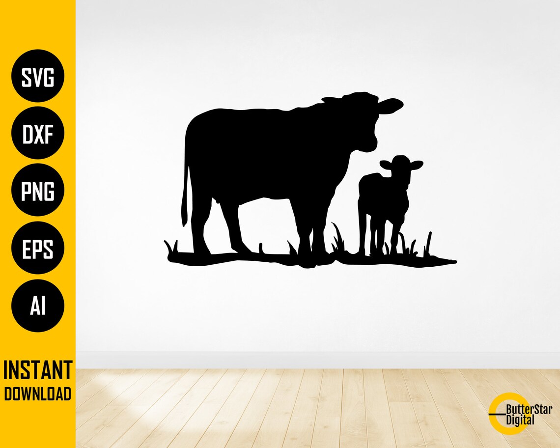 Cow and Calf Silhouette SVG | Milk Dairy Grass Herd Meat Beef Heifer ...