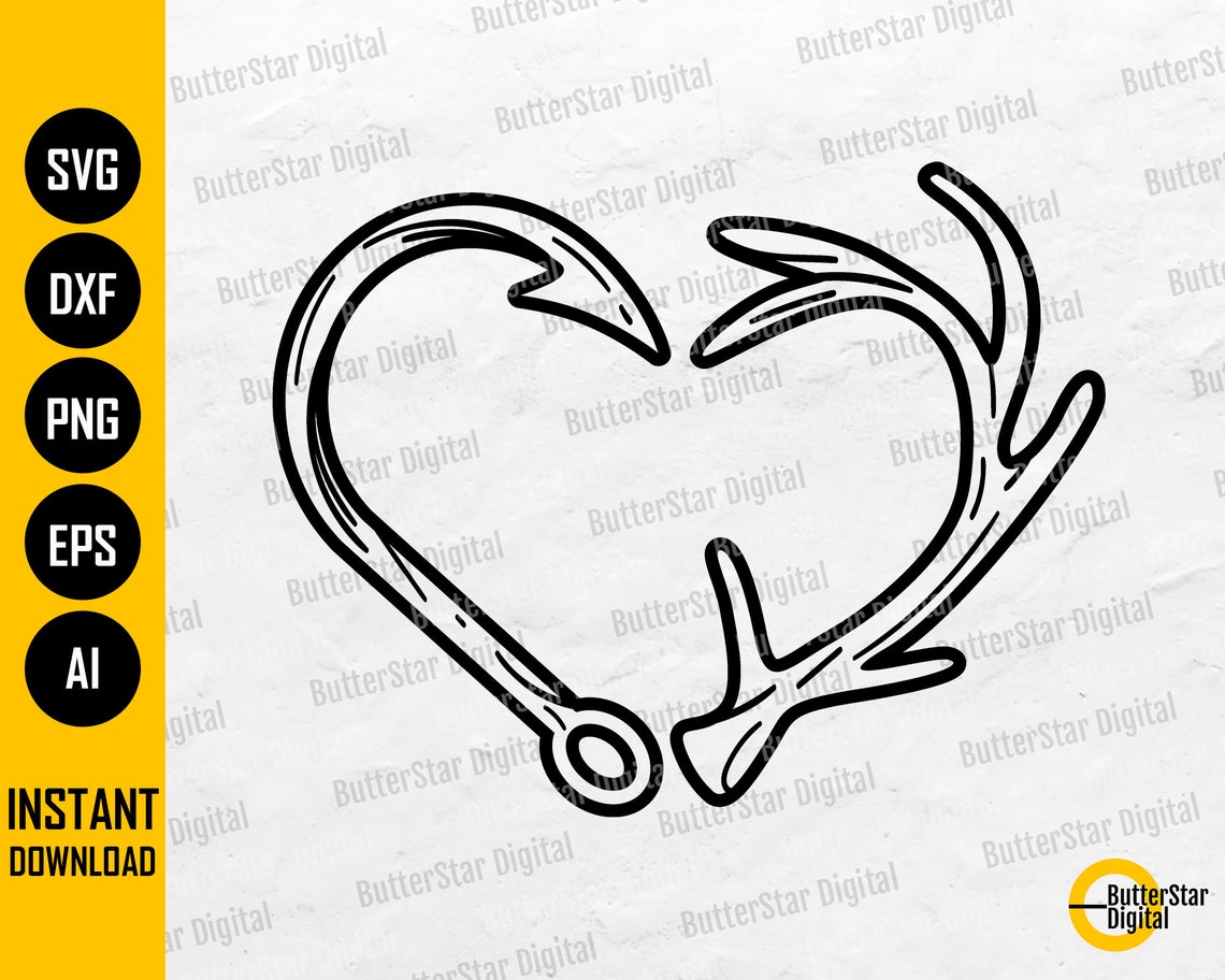 Fishing Hook Antler Heart SVG | Hunting SVG | Hunter Shirt Decal Mug ...