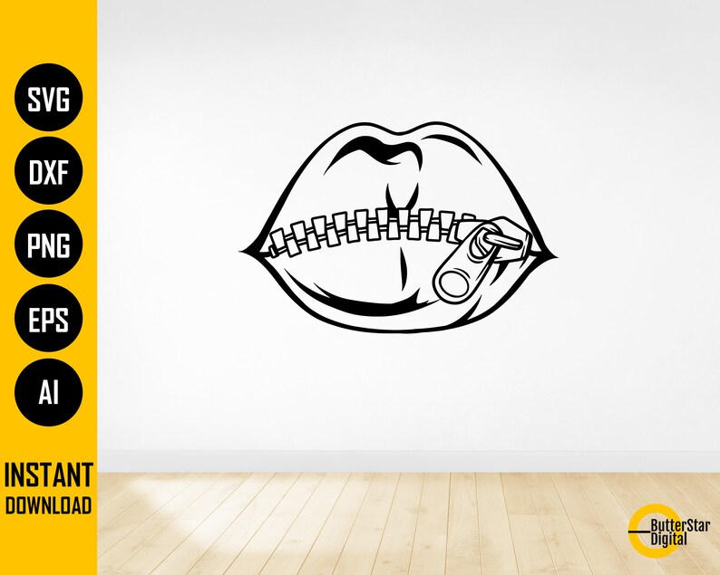 Lips With Zipper SVG | Discrete Noise Silent Hush Shush Shhh Secret ...