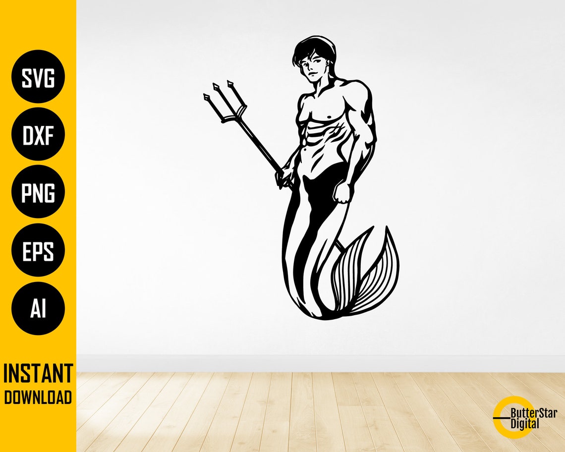 Merman SVG Male Mermaid SVG Trident SVG Poseidon Svg | Etsy Canada