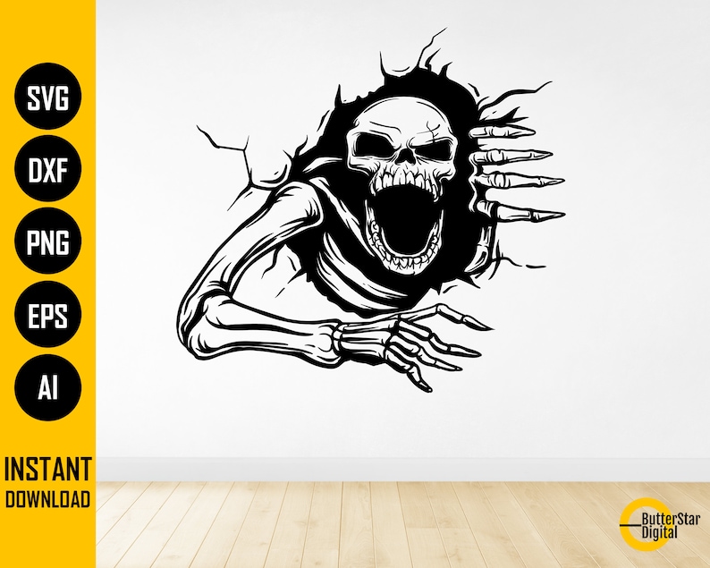 Skeleton Coming Out of Wall SVG | Horror SVG | Gothic Decal Wall Art ...