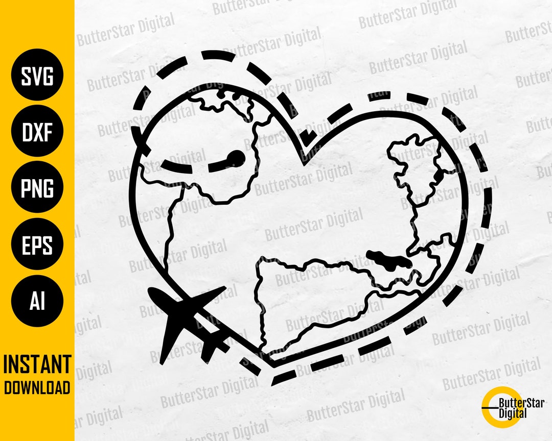 Airplane Heart SVG | World Travel SVG | Traveler T-shirt Sticker Decal ...