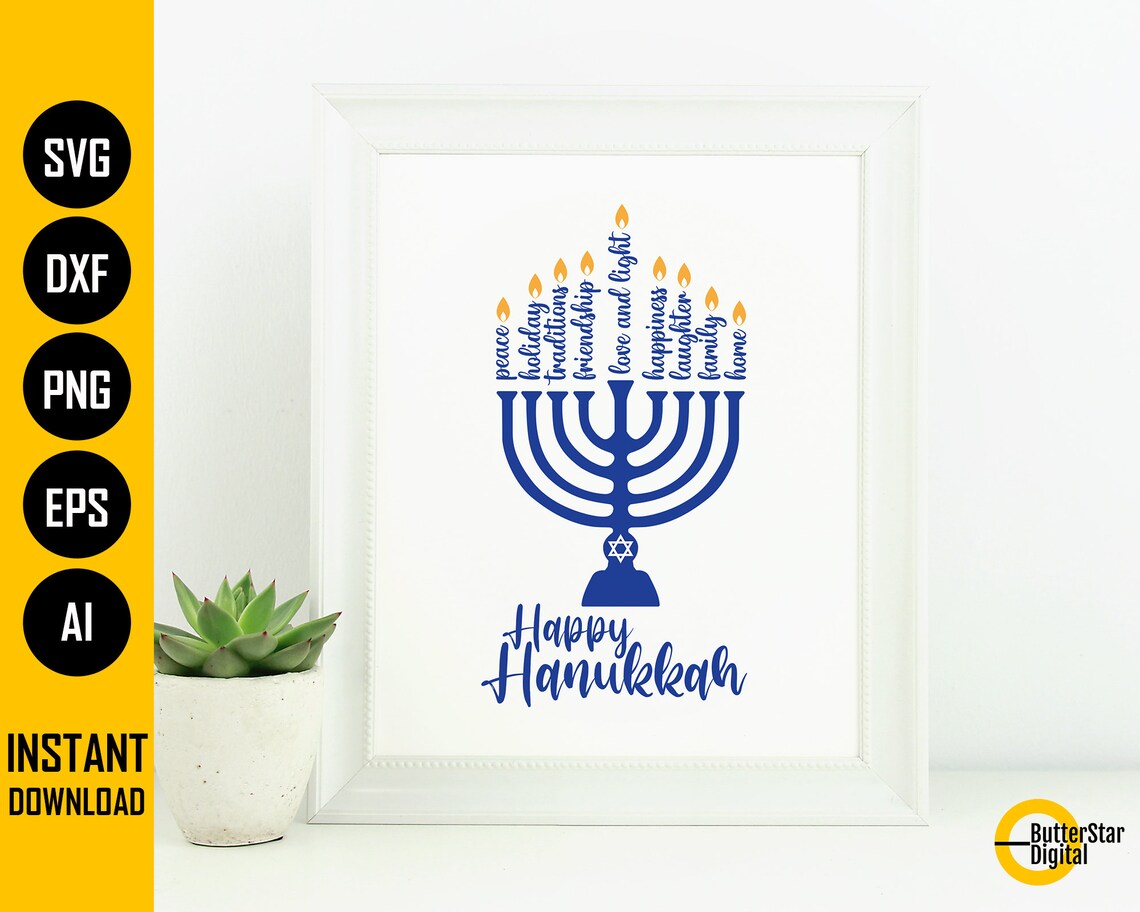 Happy Hanukkah SVG | Menorah SVG | Chanukah Jewish Holiday Celebration ...