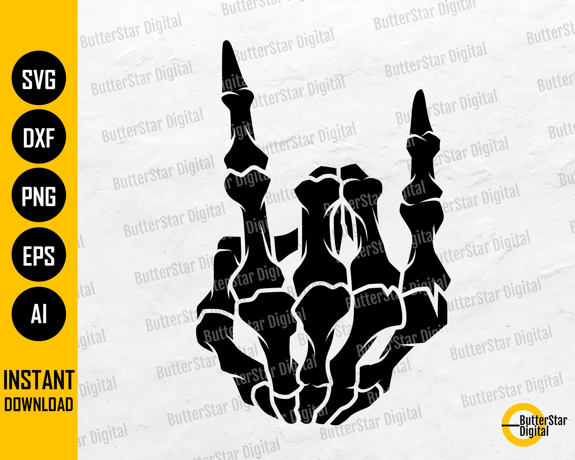 Skeleton Rock Hand SVG | Rock and Roll SVG | Human Bones SVG | Cricut ...