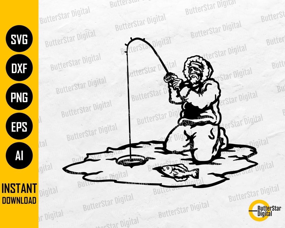 Ice Fishing SVG | Winter Fishing Gift Drawing Stencil Vinyl Graphics ...