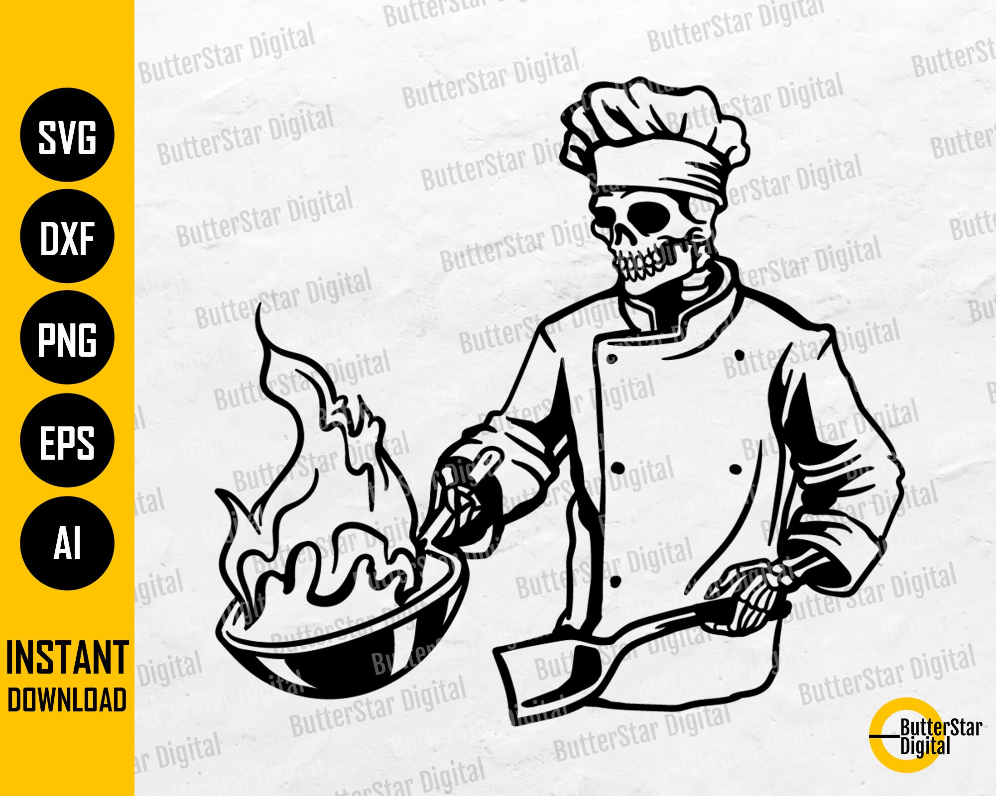 Chef esqueleto cocinando con Wok SVG / Cook SVG / Restaurant - Etsy México
