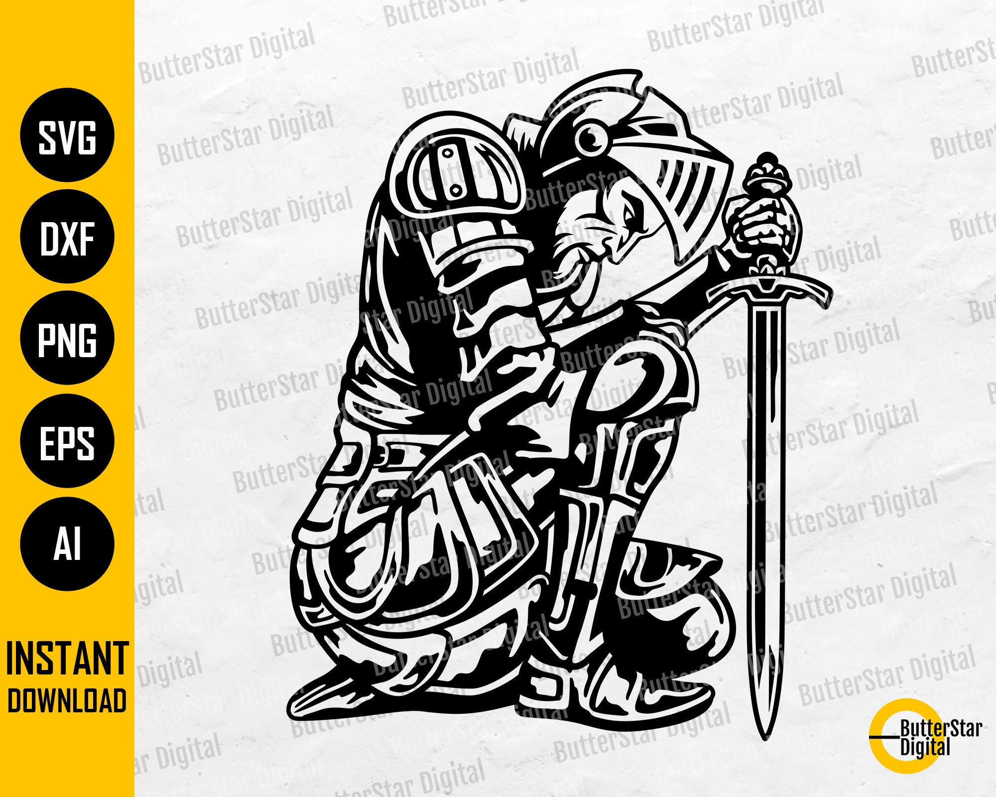 Kneeling Armored Knight SVG | Cavalier SVG | Knighthood T-shirt Decal ...