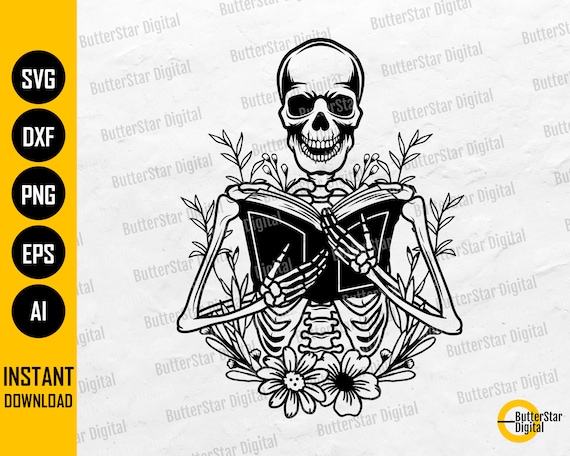 Skeleton Holding Book SVG Floral Book Art SVG Book With - Etsy