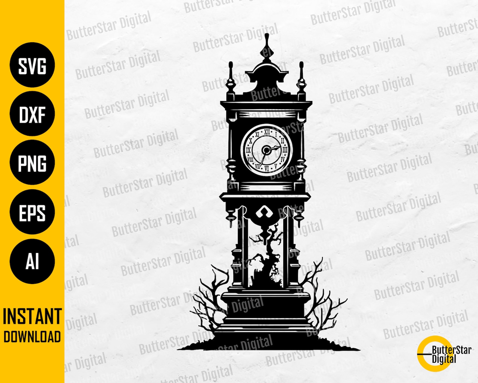 Gothic Grandfather Clock SVG | Time Wall Decor Decoration Decal Vinyl ...