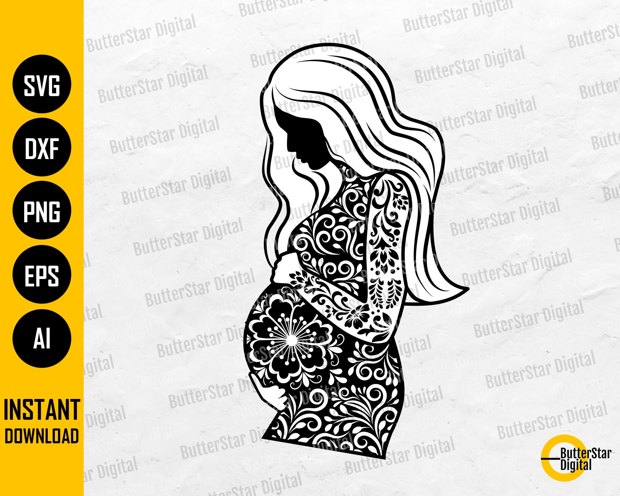 Floral Pregnant Woman SVG | Pregnancy SVG | Mom With Flowers SVG ...