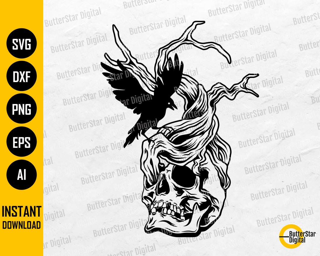 Raven on Skull SVG Gothic Decal T-shirt Stencil Graphics Illustration ...