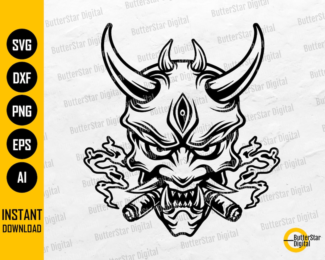 Smoking Demon SVG Hannya Mask SVG Cigar Svg Cricut Cut Files CNC ...