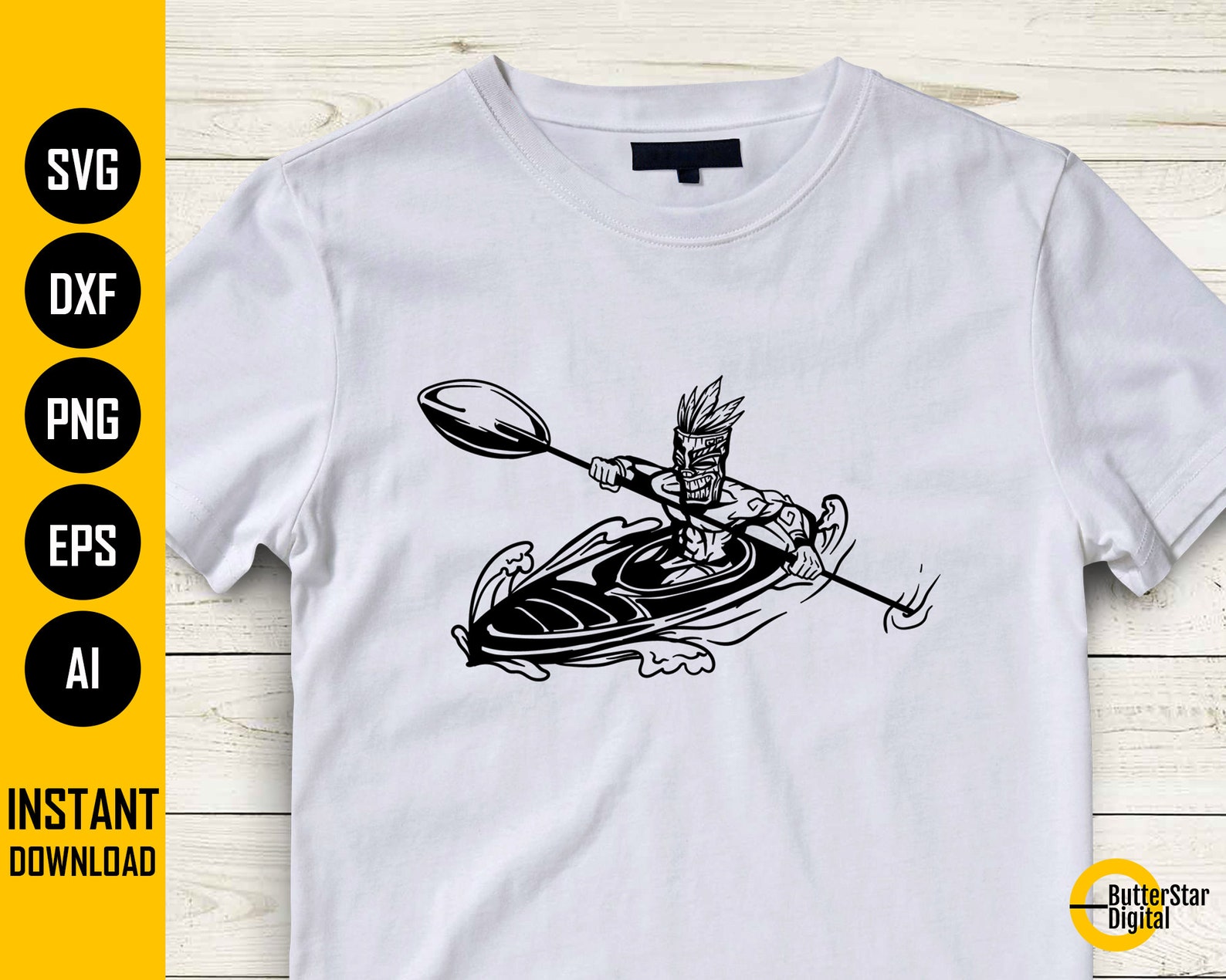 Tiki Man Kayaking SVG | Tiki SVG | Hawaiian Sea River Lake Paddling Row ...