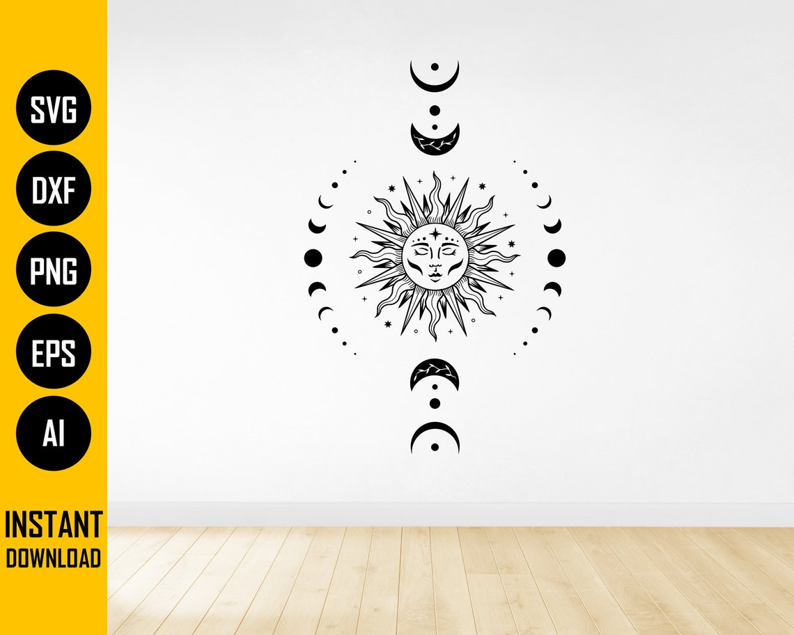 Sun and Moon SVG Boho SVG Celestial SVG Moon Phase Svg - Etsy