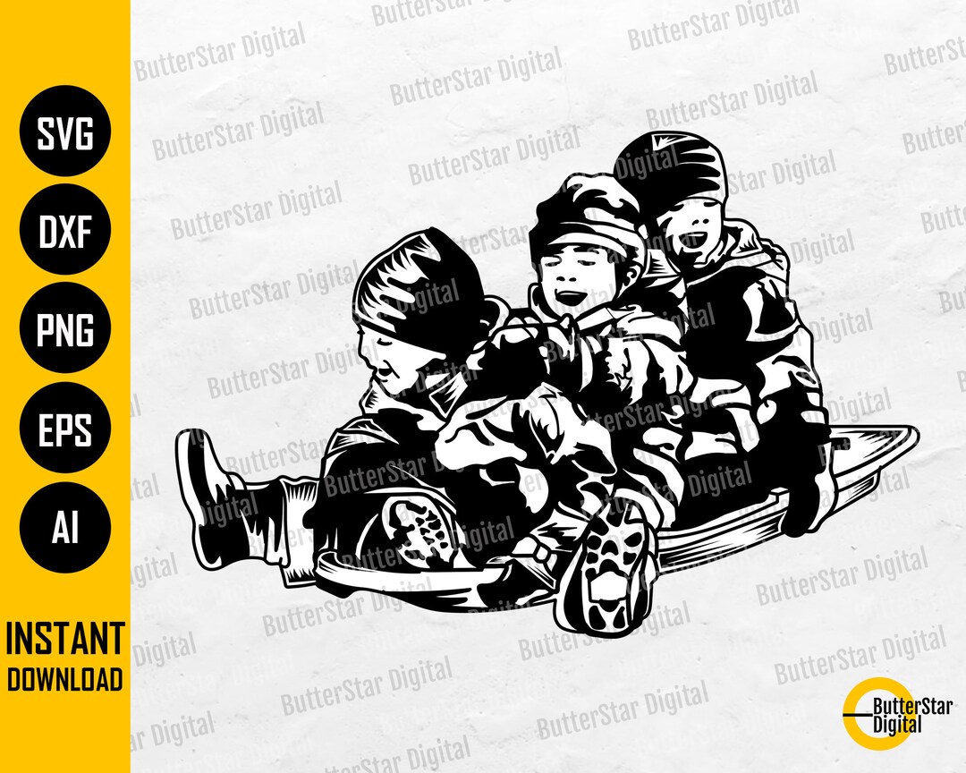 Kids Sledding SVG | Winter SVG | Snow Sled Illustration Drawing Decal ...