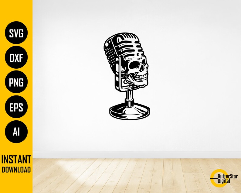 Vintage Microphone Skull SVG | Retro Mic SVG | Radio T-shirt Tattoo ...