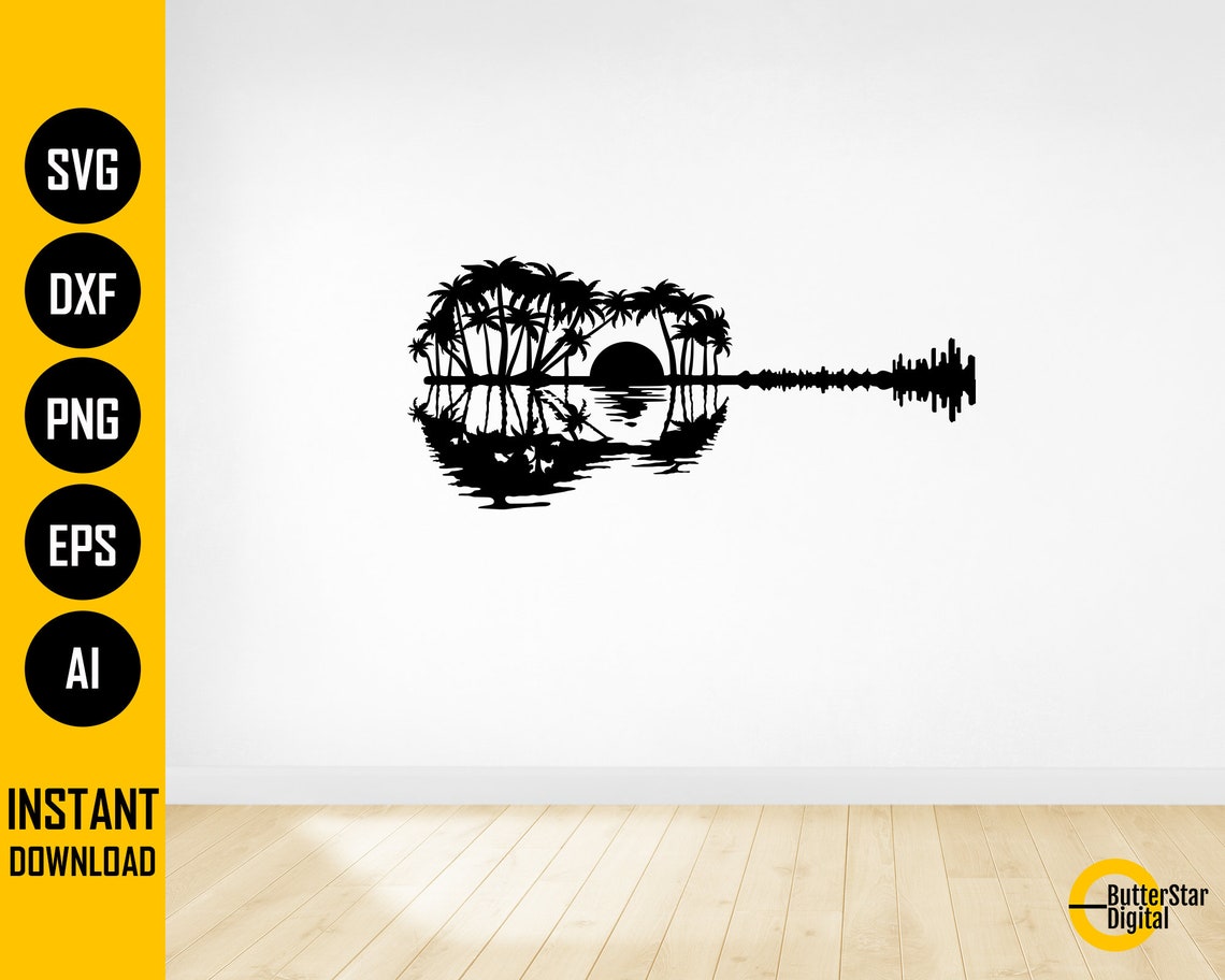 Guitar Palm Trees SVG Tropical Sticker T-shirt Decals CNC - Etsy