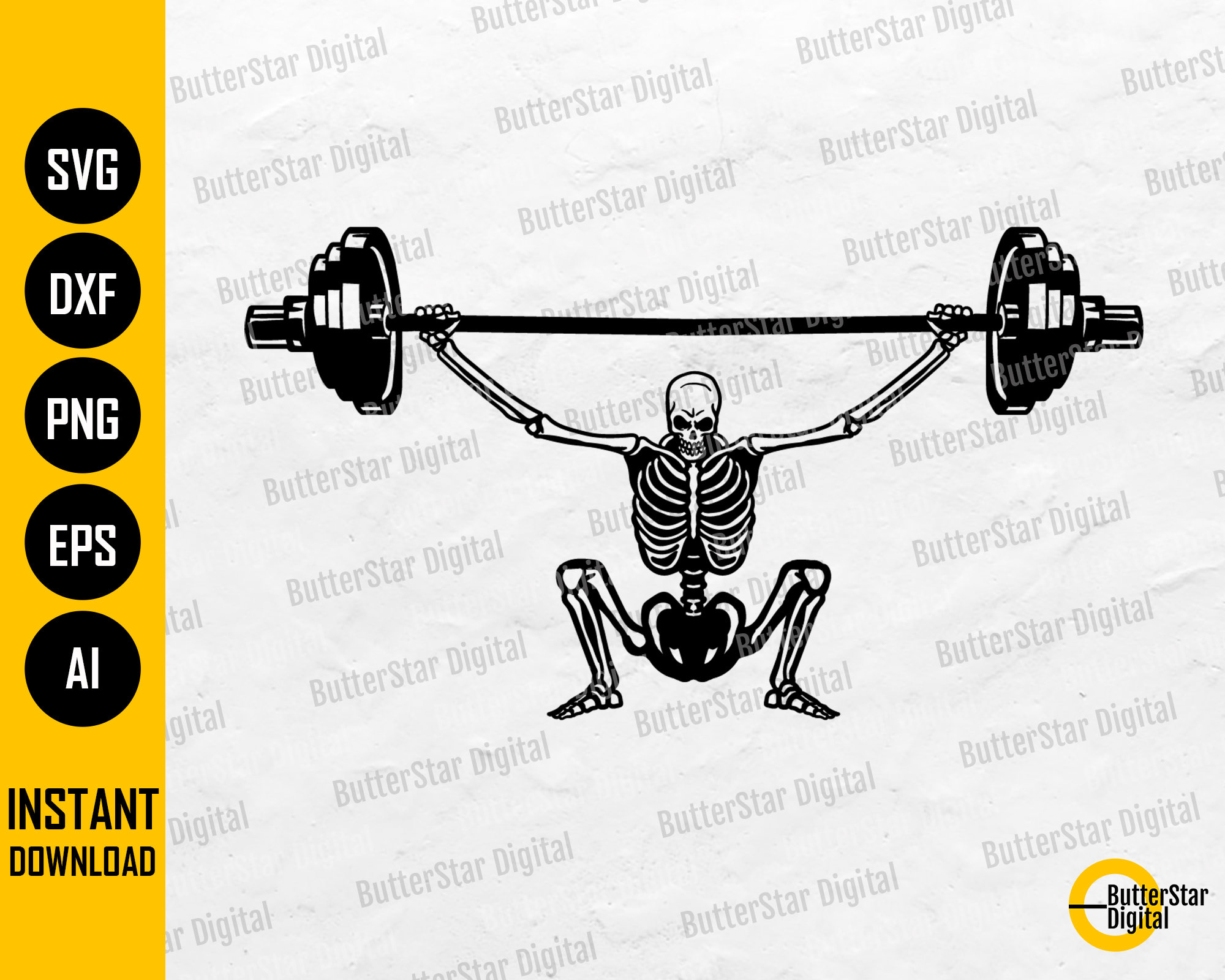 Skeleton Weightlifting SVG | Funny Gym Sticker Decal T-shirt Graphics ...