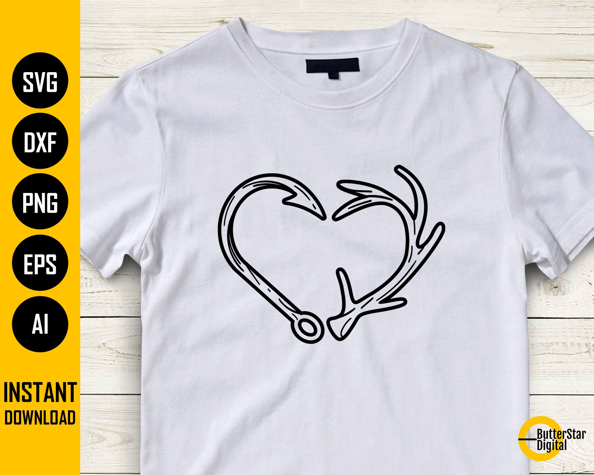 Fishing Hook Antler Heart SVG | Hunting SVG | Hunter Shirt Decal Mug ...