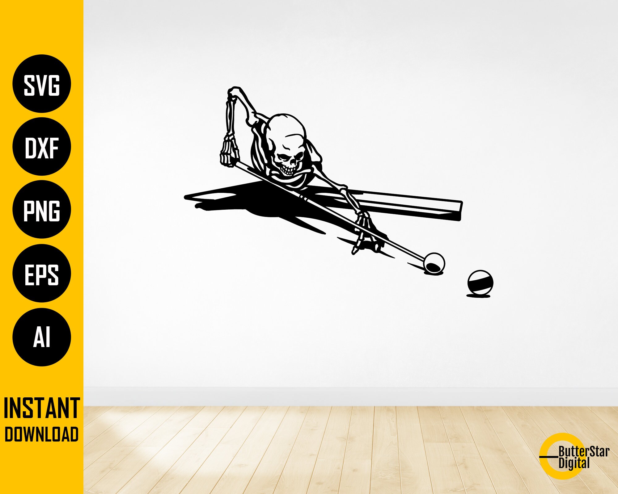 Skeleton Pool Player SVG | Cue Ball SVG | Billiards T-shirt Decal ...
