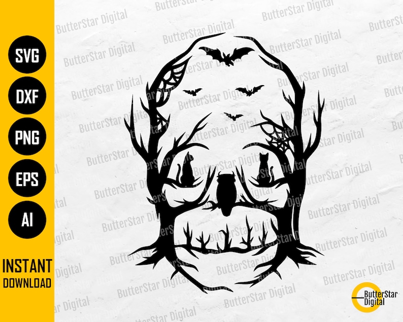 Spooky Tree Skull SVG | Halloween Wall Art Decal Sticker Vinyl Stencil ...