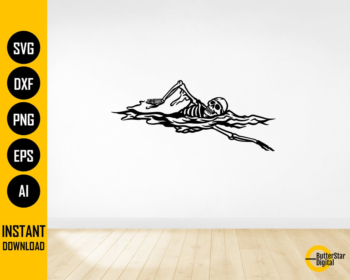 Swimming Skeleton SVG | Swimmer SVG | Ocean Pool Dive Diver Diving ...