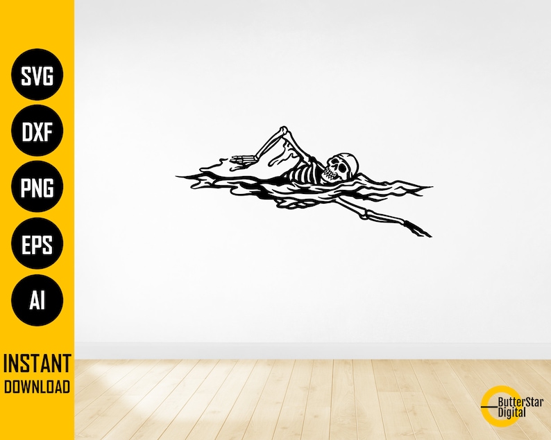 Swimming Skeleton SVG | Swimmer SVG | Ocean Pool Dive Diver Diving ...