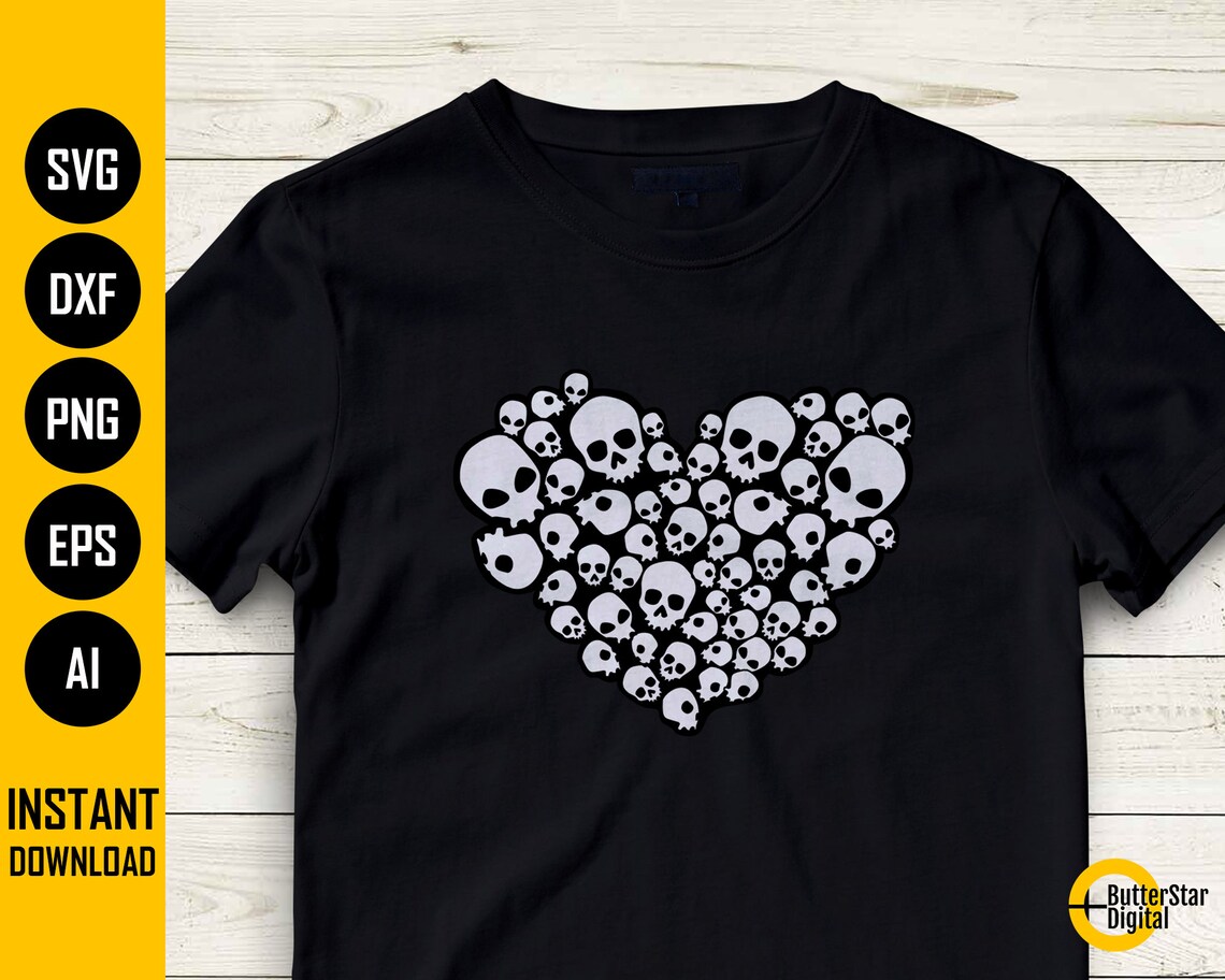 Skulls Heart SVG | Bones SVG | Cute Gothic Decal T-shirt Graphics ...