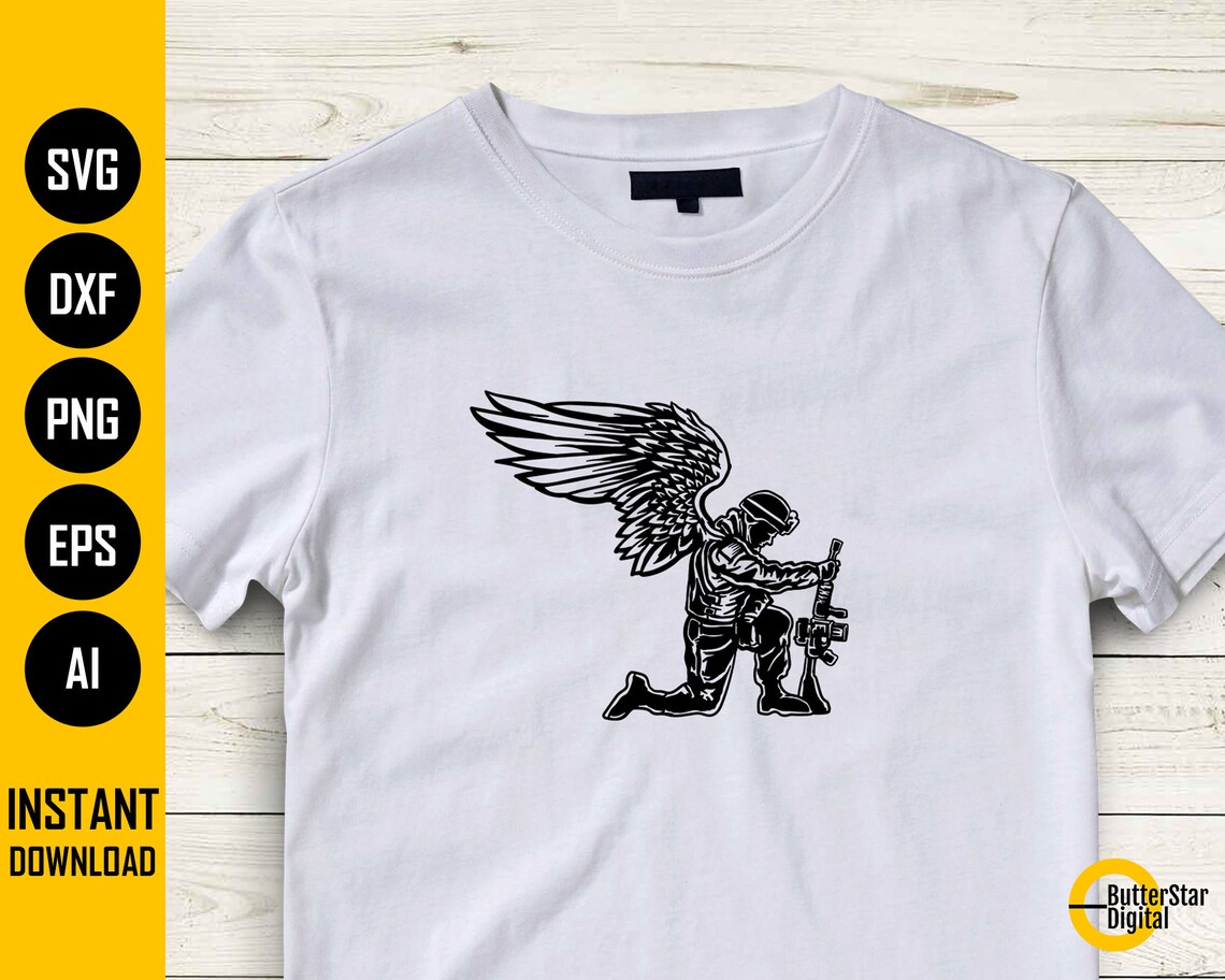 Angel Soldier SVG | Military SVG | War Hero Gun Pray Kneel Remembering ...