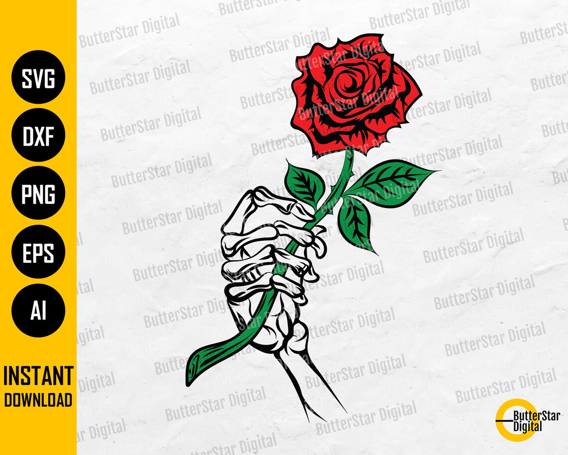 Skeleton Hand Rose SVG Bone Flower Traditional Tattoo Decal - Etsy