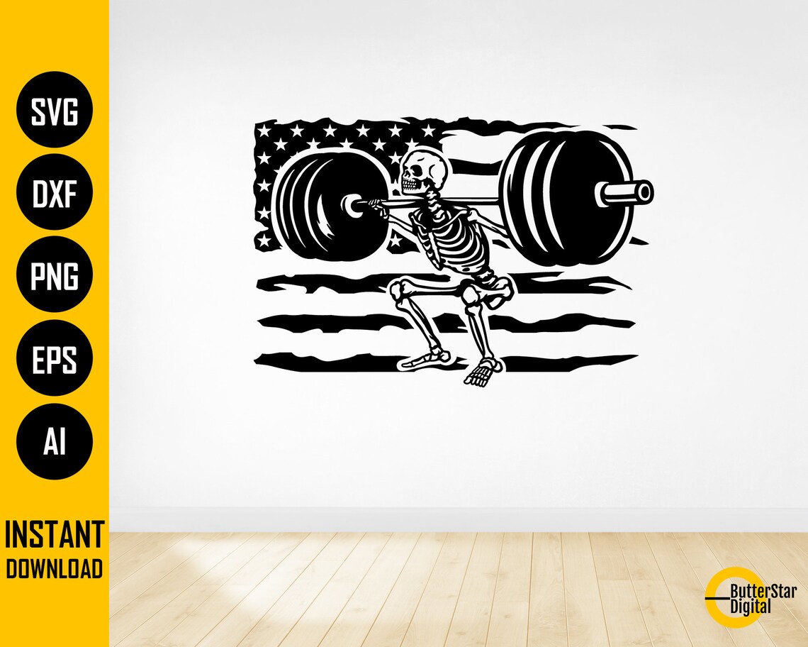 US Skeleton Doing Squats SVG | American Weightlifter SVG ...