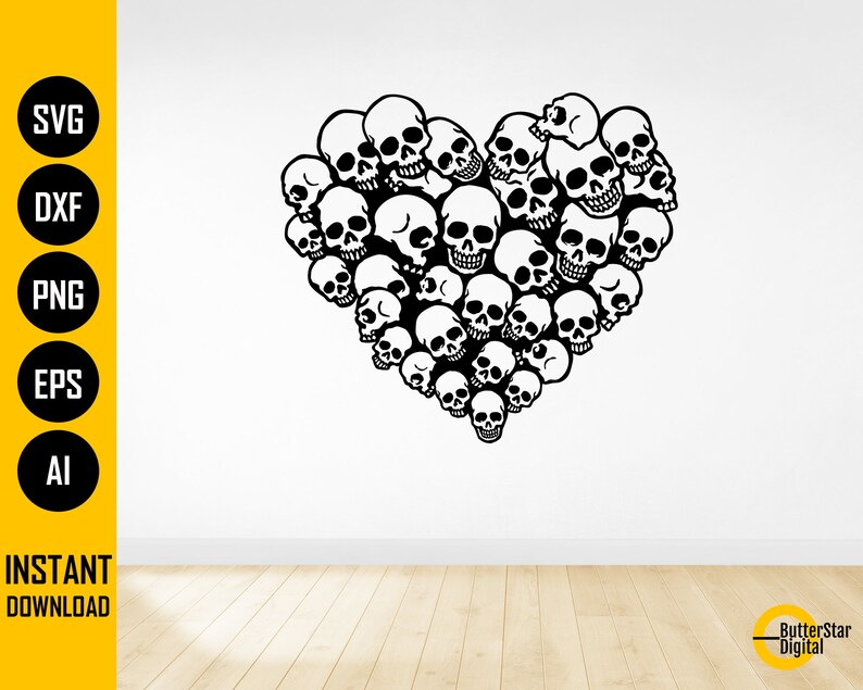 Skulls Heart SVG Love SVG Gothic T-shirt Decal Tattoo - Etsy