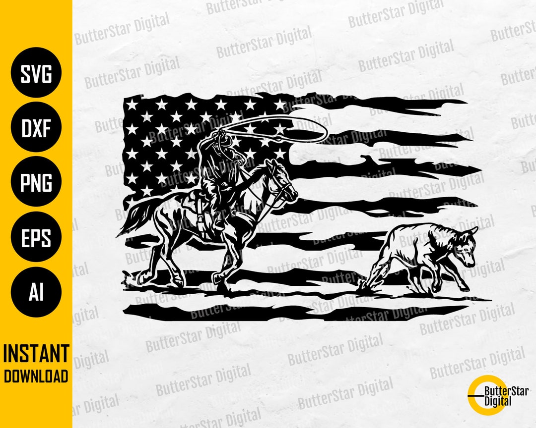 US Cattle Roping SVG | American Cowboy Svg | USA Flag Team Penning Svg ...