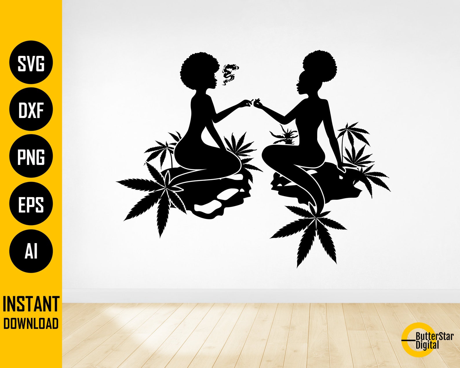 Cannabis Black Mermaids SVG Smoking Marijuana Joint SVG | Etsy