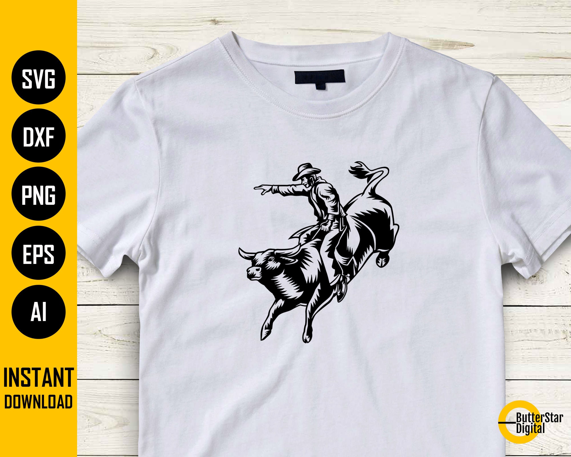 Bull Ride SVG Cowboy SVG Rodeo Shirt Illustration Drawing - Etsy
