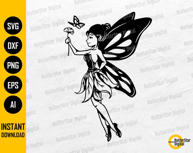 Fee SVG, Fee Garten svg, Feen svg, Schmetterling svg, Pilz svg, Blume ...