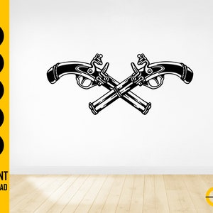 Crossed Flintlock Pistols SVG Vintage T-shirt Vinyl Stencil Graphics ...