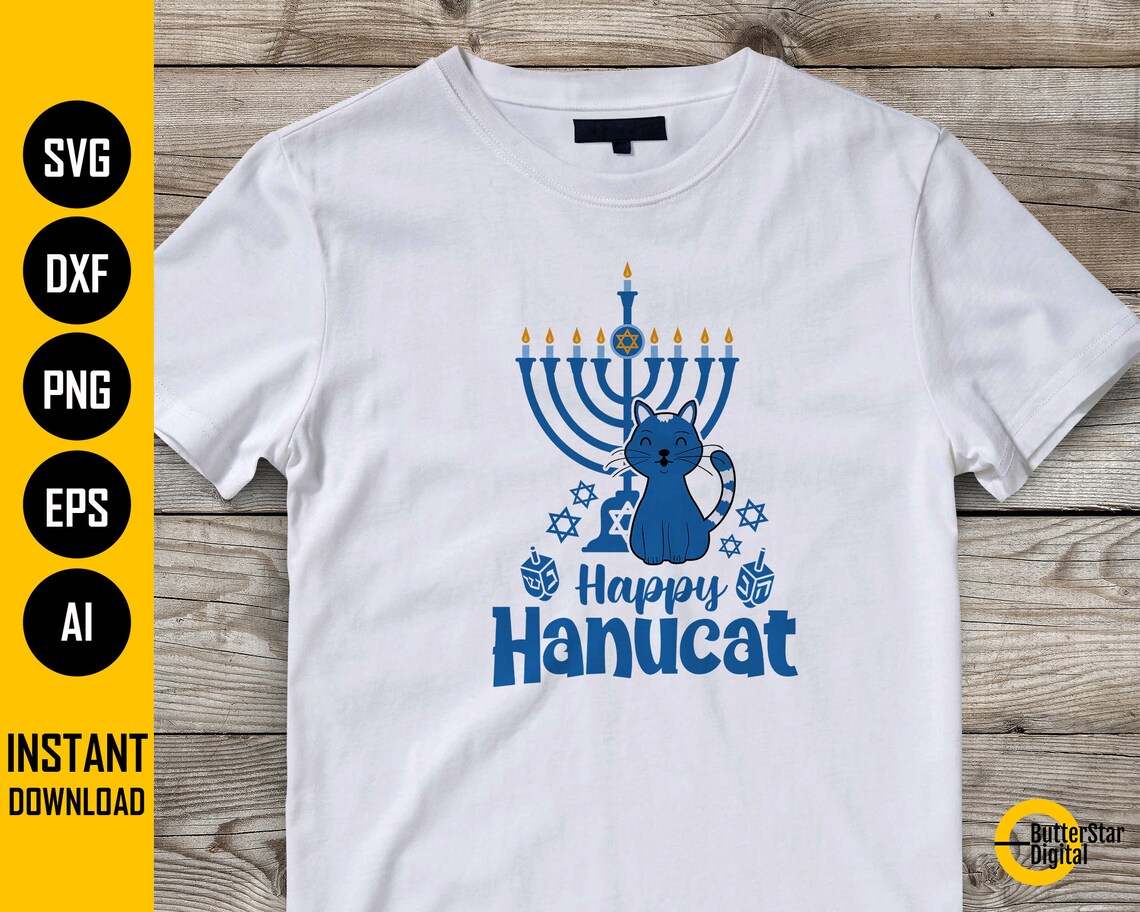 Happy Hanucat SVG | Hanukkah Cat SVG | Chanukah Jewish Holiday ...