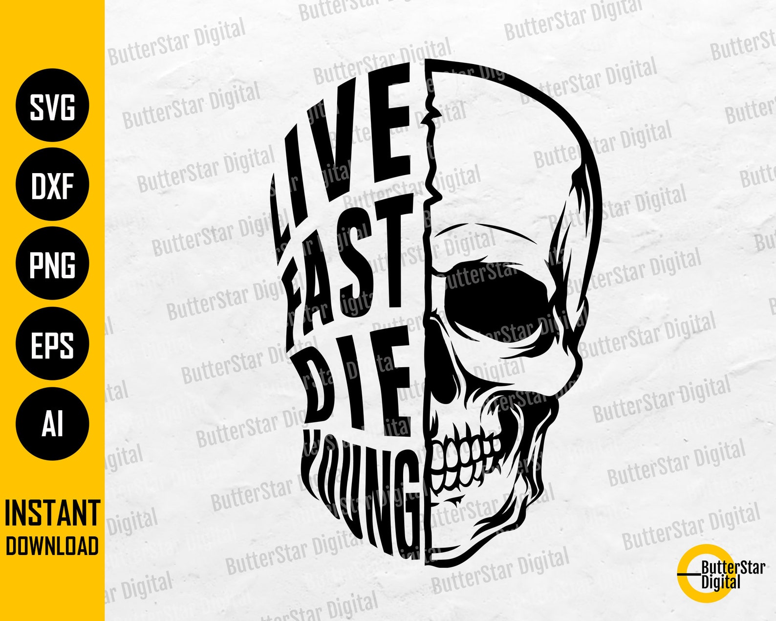 Live Fast Die Young SVG Half Skull SVG Skeleton T-shirt - Etsy