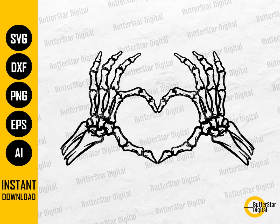 Skeleton Hand Heart Sign SVG | Bones Tattoo Decal T-shirt Sticker Art ...