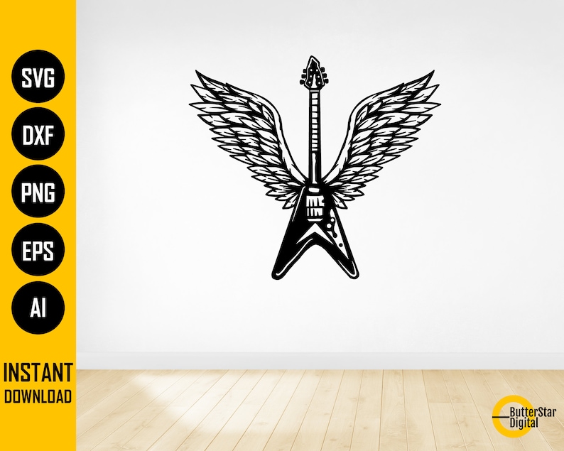 Guitar Angel Wings SVG Rock and Roll SVG Music SVG Heavy - Etsy