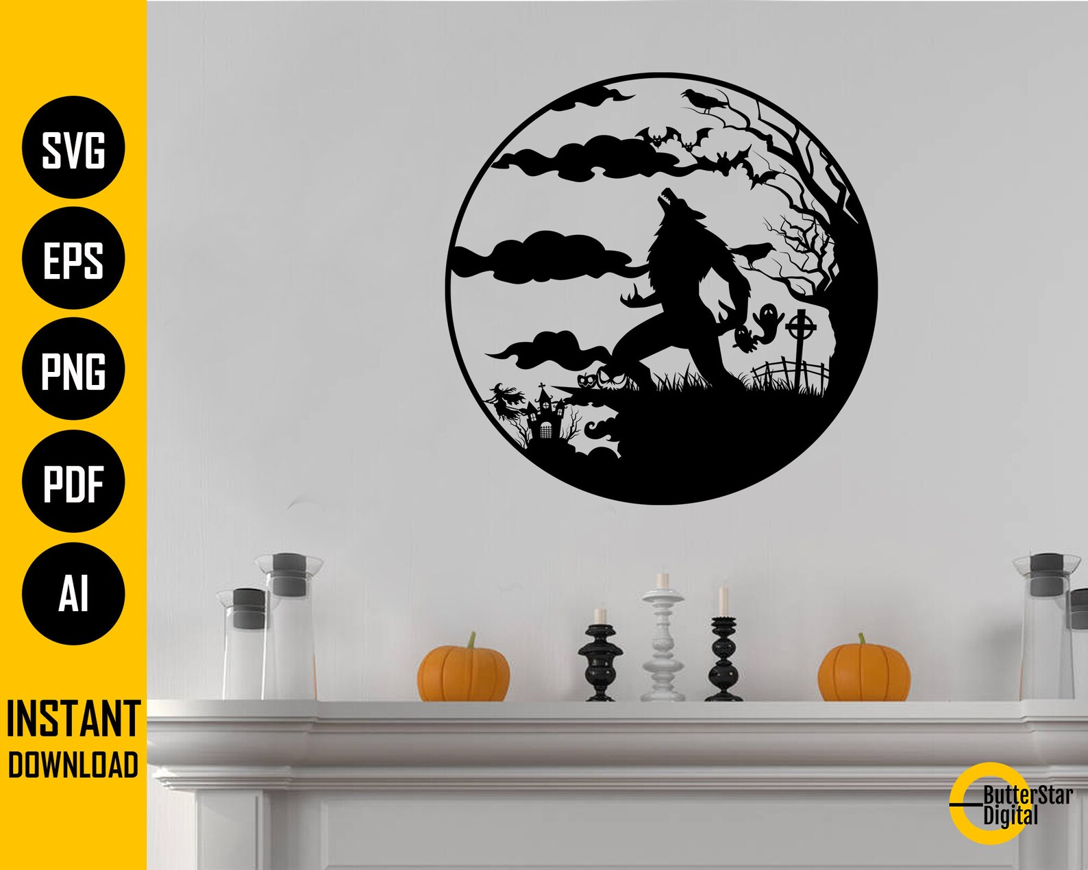 Werewolf Full Moon SVG Halloween Wall Decals Wolf Man - Etsy