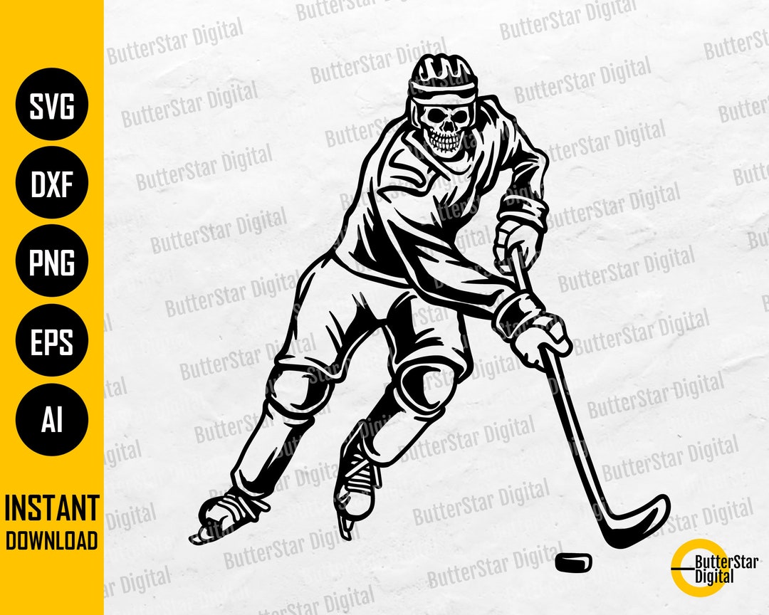 Skeleton Ice Hockey Player SVG | Cool Skeletal Winter Sports Game Skate ...
