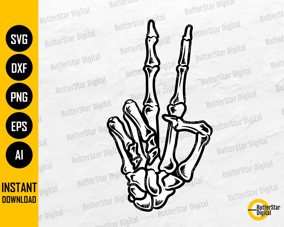 Skeleton Hand Peace Sign SVG Bones Tattoo Decal T-shirt - Etsy
