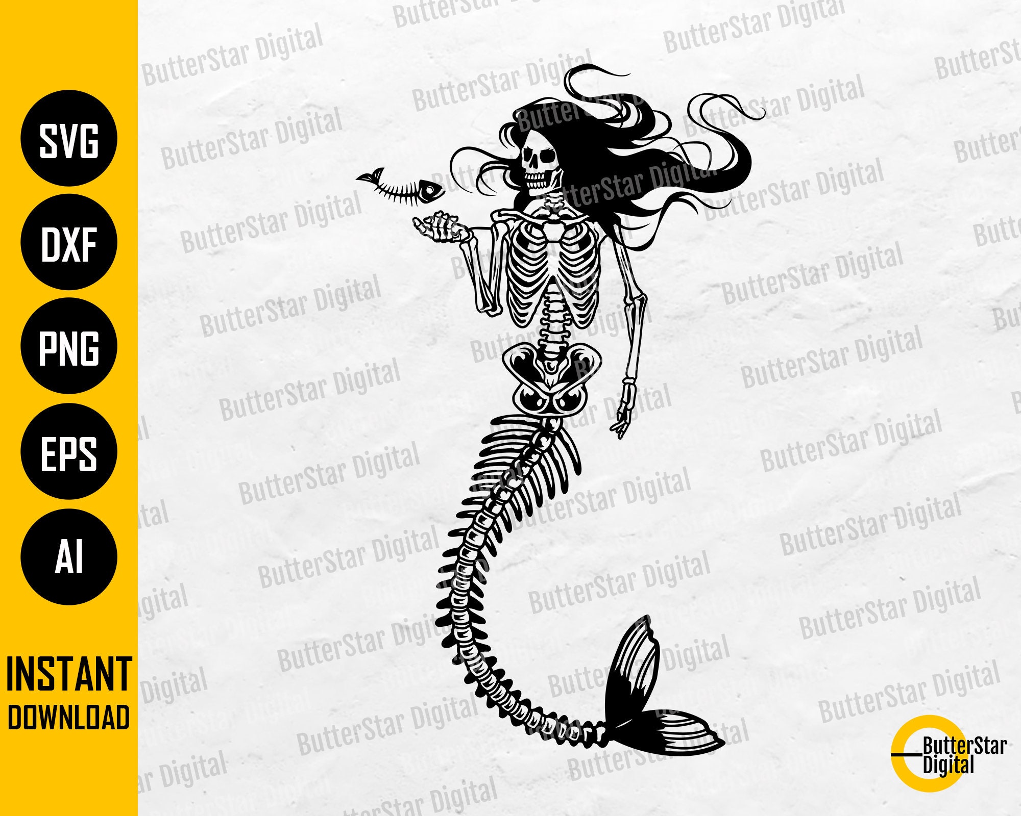Mermaid Skeleton With Fish SVG | Gothic SVG | Sea Monster SVG | Cricut ...