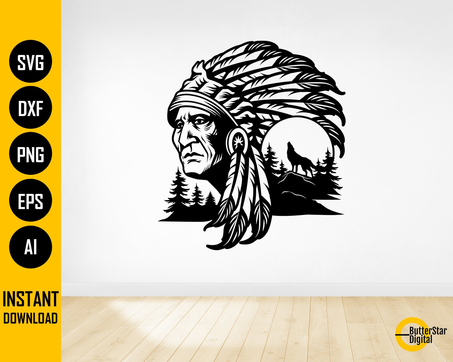 Native American SVG | Village Chief Head Dress Feathers Tribe Tattoo T ...
