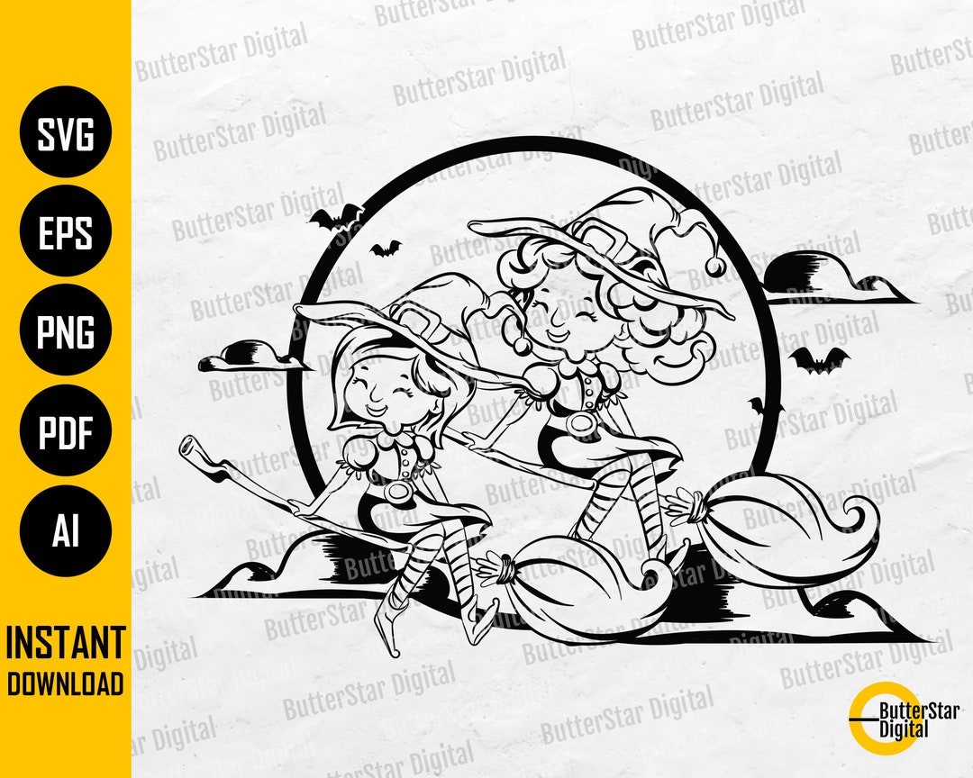 Witch Mom and Daughter SVG | Cute Halloween Design | Mother and Kid ...