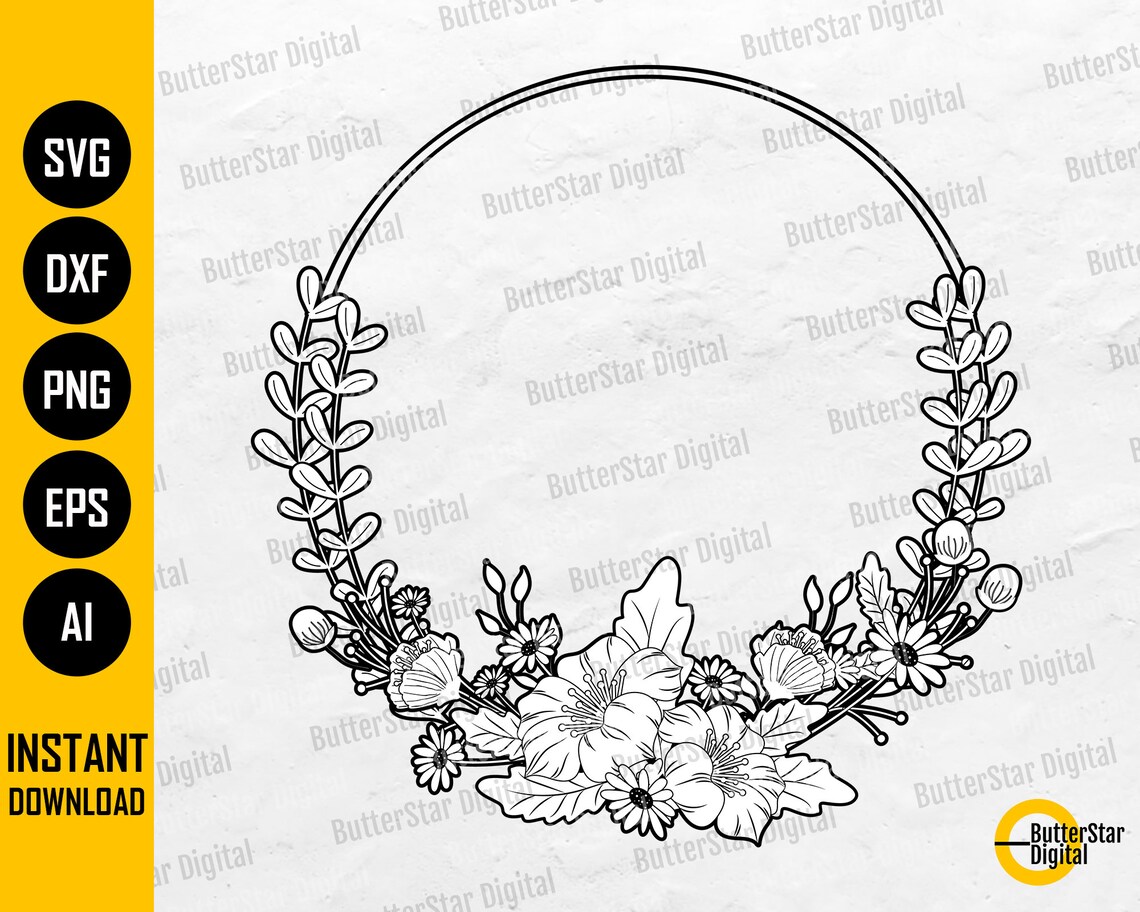 Round Floral Wreath SVG Flower Frame SVG Decor Decoration | Etsy