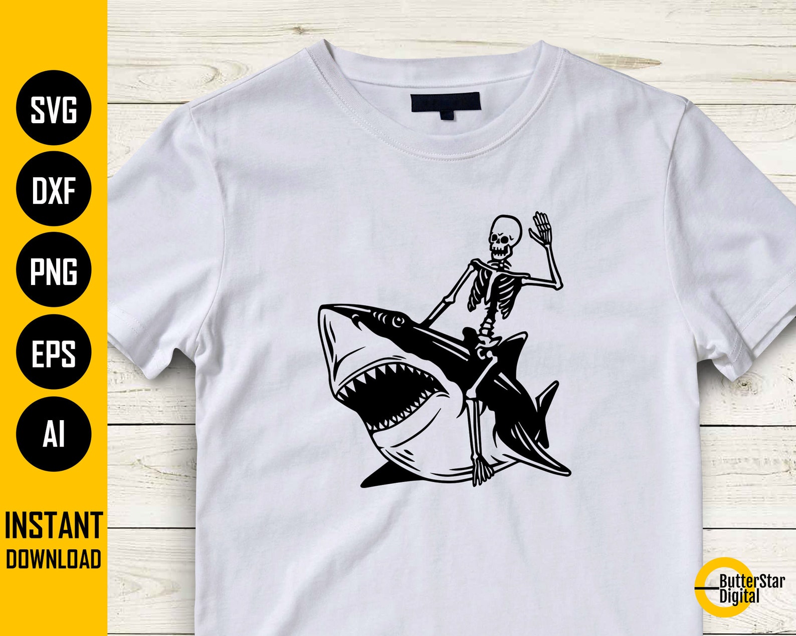 Skeleton Riding Shark SVG Cute Funny Ocean Sticker Decal | Etsy